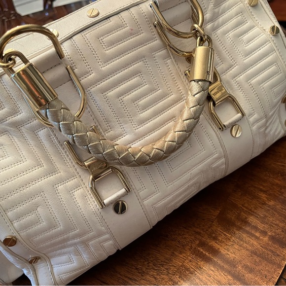 Versace | Bags | Versace Cream And Gold Satchel | Poshmark